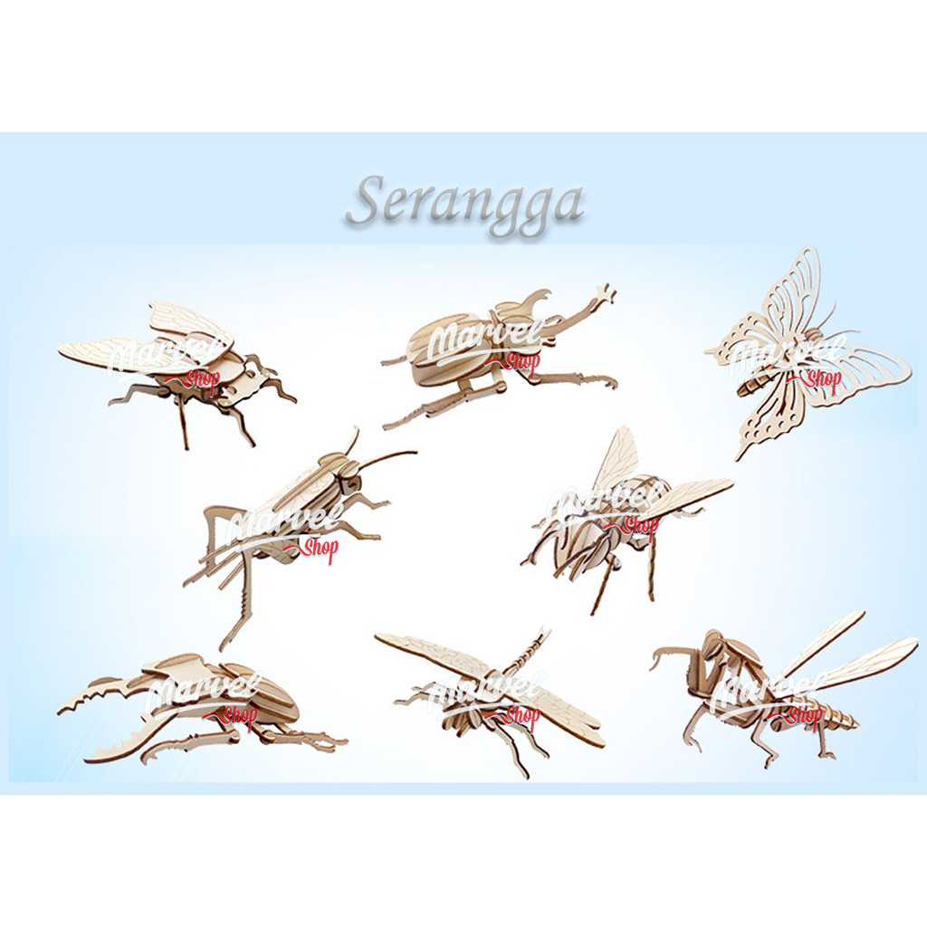 Jual Puzzle 3D bahan kayu model Serangga mainan puzzle edukasi anak ...