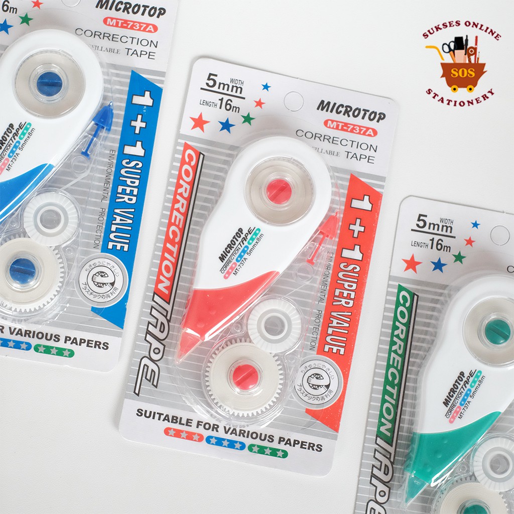 Jual SOS Correction Tape MICROTOP MT-737A+Refill / Tipex Roll / Tipex ...