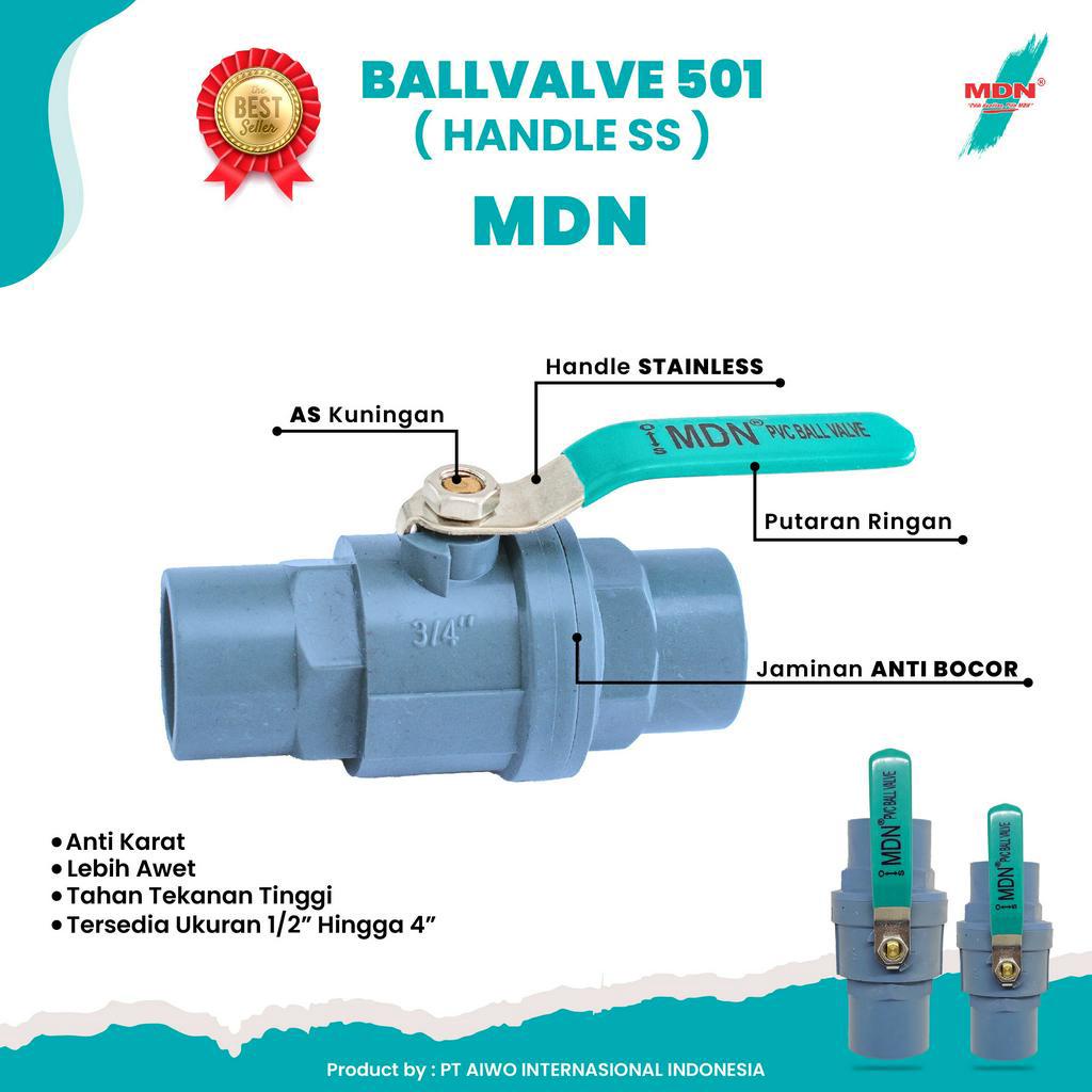 Jual MDN 501 BALL VALVE PVC GAGANG STAINLESS STEEL AS KUNINGAN / BALLVALVE PVC / STOP KRAN PVC ...