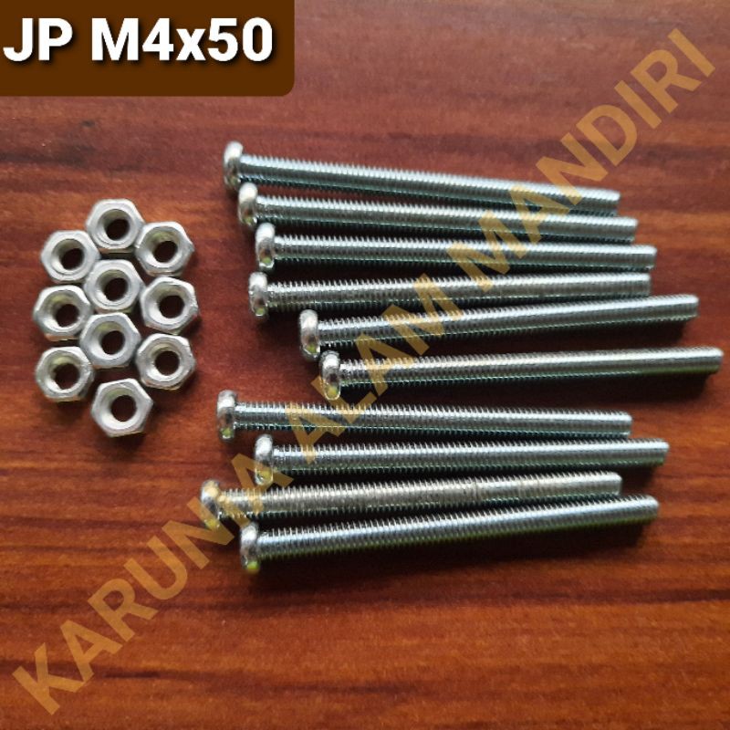 Jual [1 set baut+mur] Baut JP M4 x 50 ( baut JP 4x50 ) dan Mur M4 | Shopee Indonesia