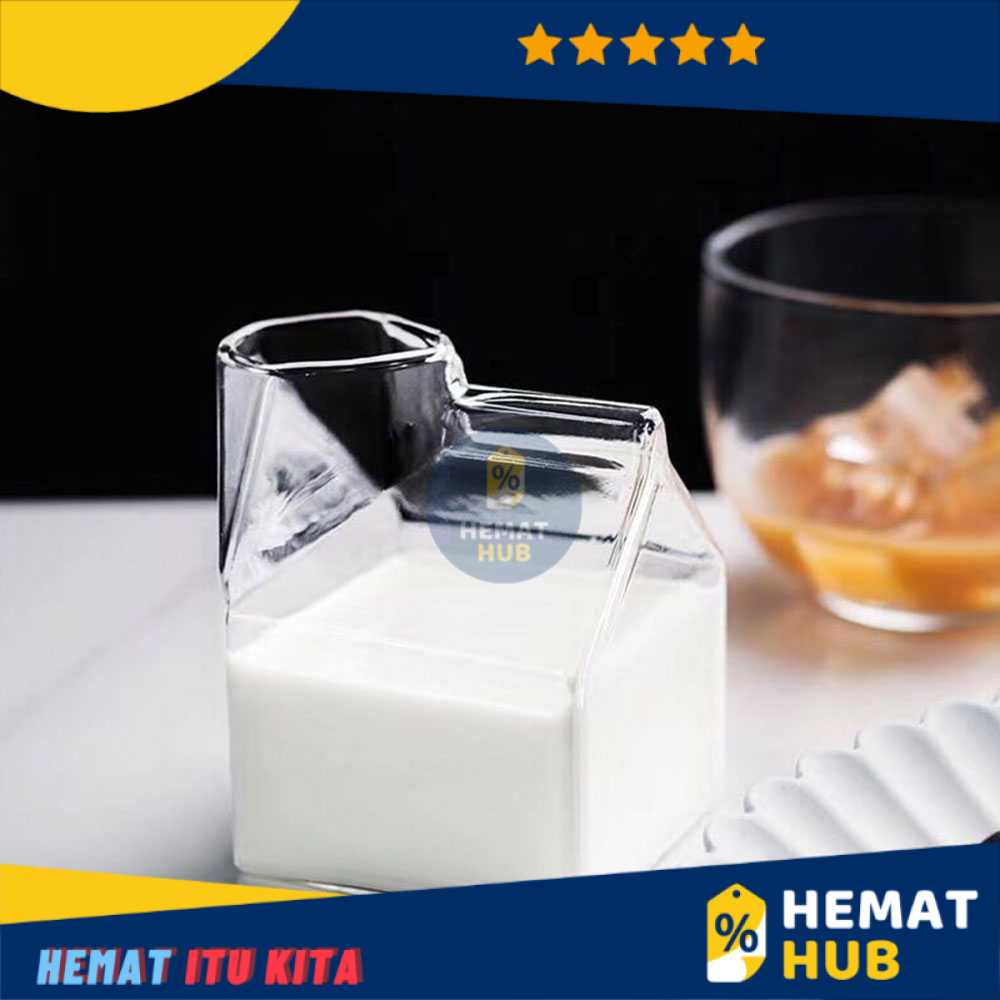 Jual Gelas Kaca Model Kotak Susu Design Milk Box Server 300ml ...