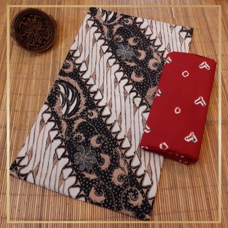 Jual kain batik sogan cream mix jumputan merah | Shopee Indonesia