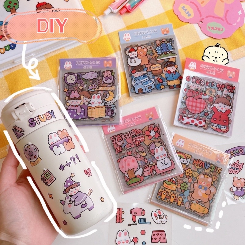 Jual sticker yoyo riirii bear rabbit diy anti air aesthetic sticker ...
