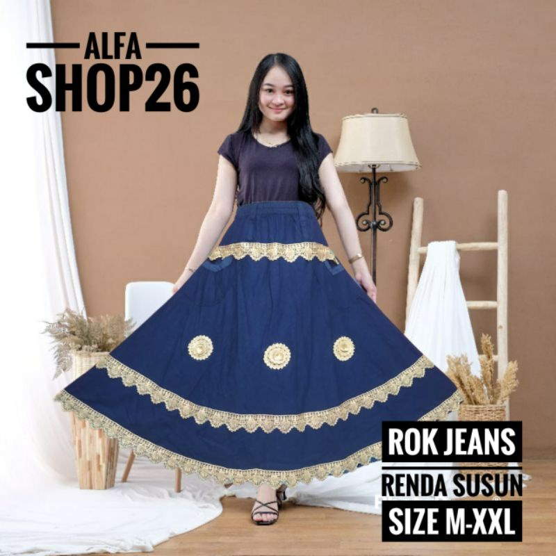 Jual ROK JEANS PAYUNG RENDA SUSUN MILO | Shopee Indonesia