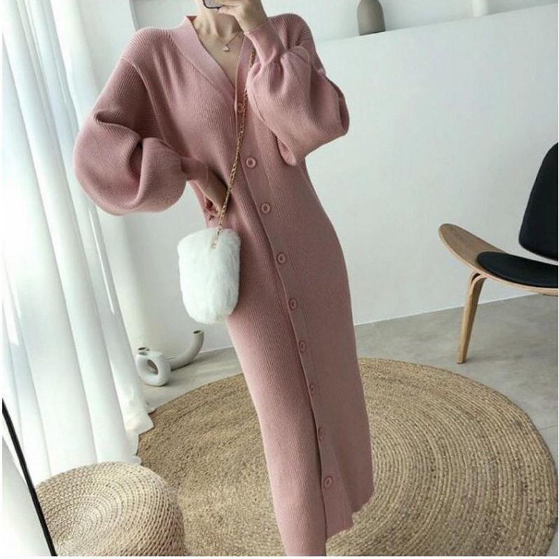 Jual LOOS DRESS RAJUT BANGKOK DRESS POLOS LENGAN BALON PUFFY MIDI DRESS ...