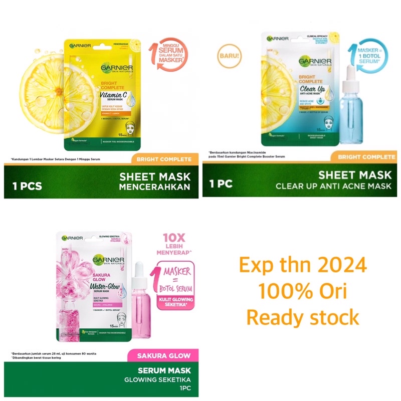 Jual GARNIER Sheet mask Light Complete Serum Mask / Serum Mask Sakura ...
