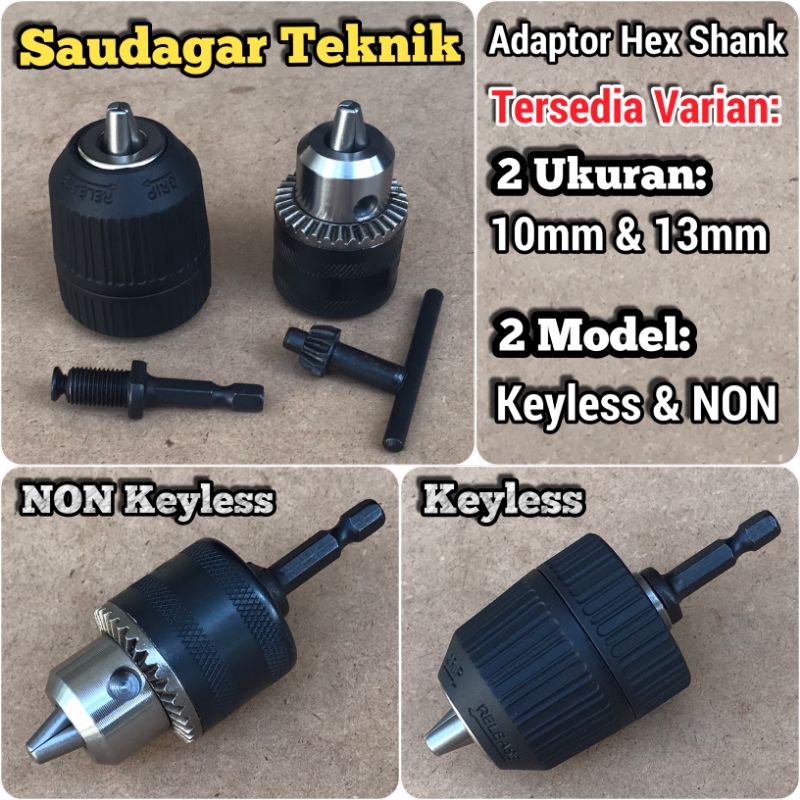 Jual Adaptor Hex Shank + Kepala Bor 10mm 13mm Keyless Sambungan Kepala ...