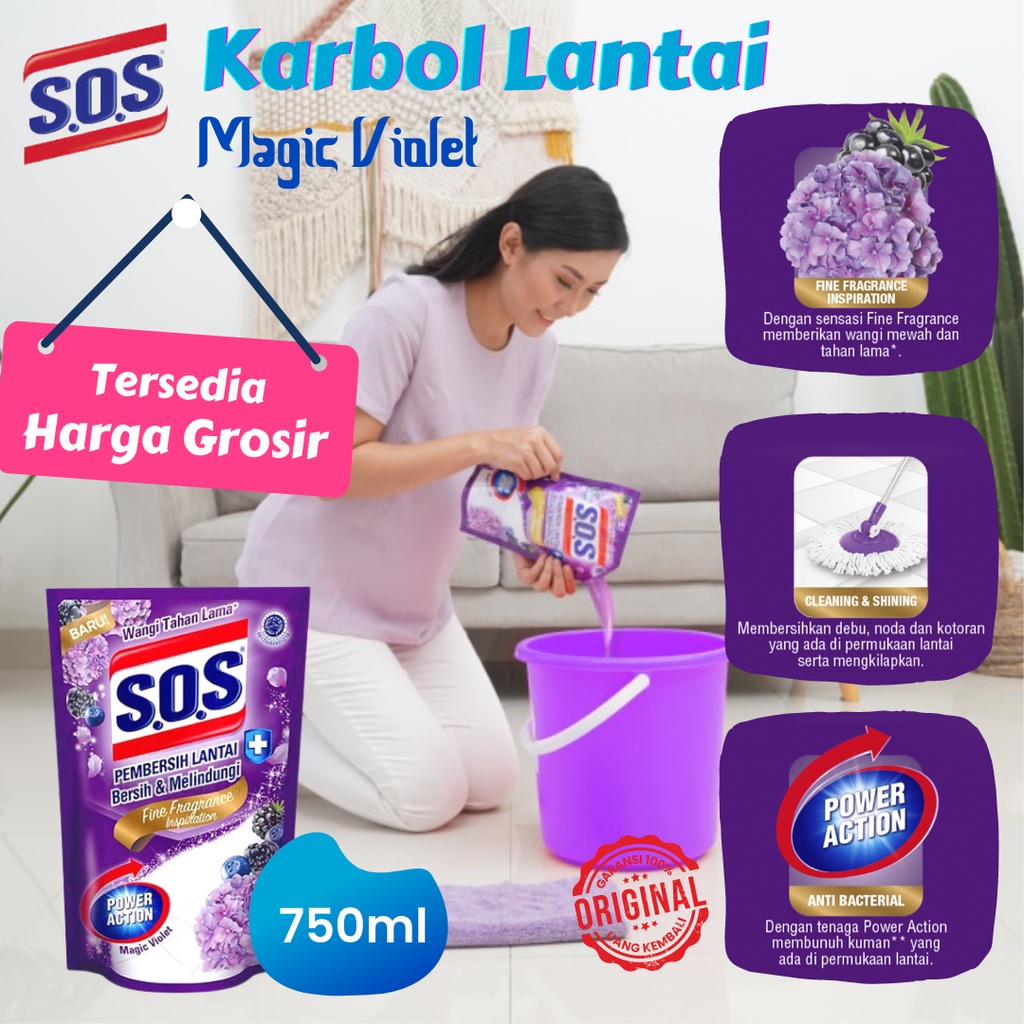 Jual SOS Karbol Pembersih Lantai Magic Violet 750ml Refill | Karbol ...