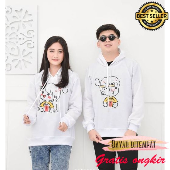 Jual Sweater Cewek Cowok Cartoon Couple Hoodie Putih Murah Fleece ...