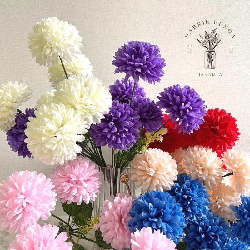 Jual COD (7 Tangkai) Bunga Dandelion Plastik / Bunga Pompom Artificial ...
