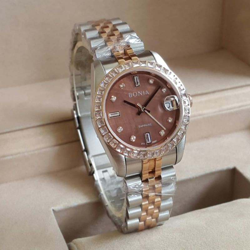 Jual Jam Tangan Wanita BONIA Diamond 001-PW Rantai Stainless Tanggal ...