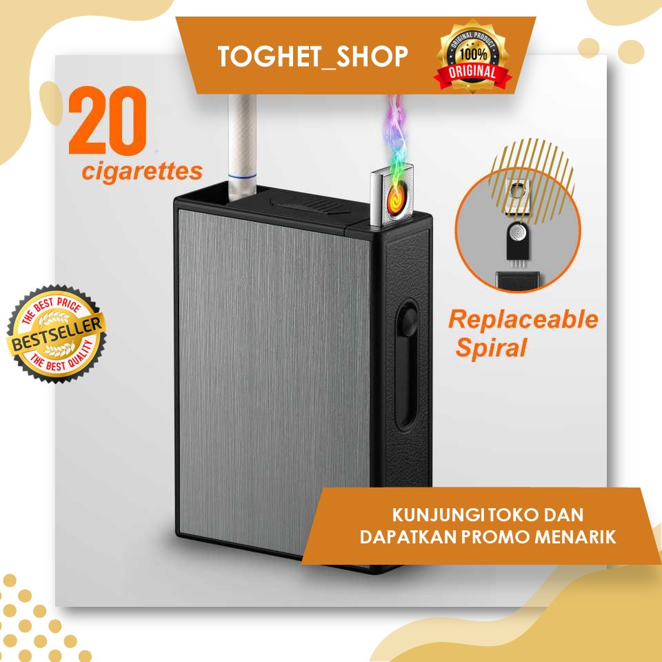 Jual Kotak Rokok 20 Slot Dengan Korek Elektrik USB Recharge Kotak ...