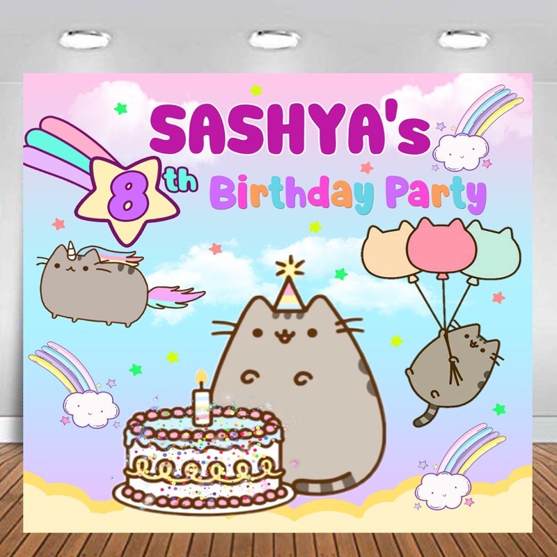 Jual Pushen Cat / Kucing Lucu Backdrop Flexi Banner Birthday / Hiasan ...