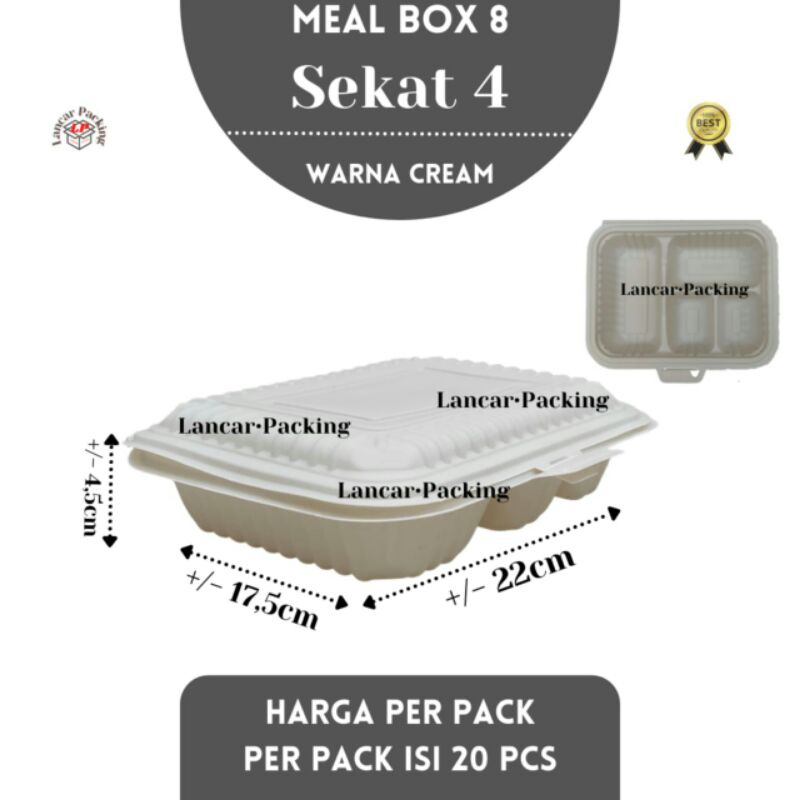 Jual Meal box plastik sekat 4 (20pcs) / Meal Box 88 cream Merak (20pcs ...