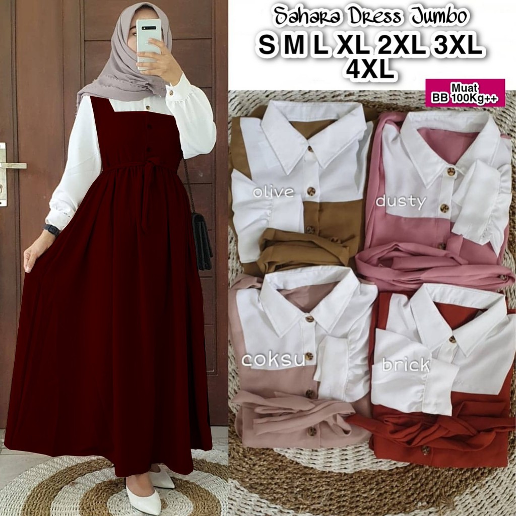 Jual Sahara Dress Big Size Ukuran Size S M L XL 2XL 3XL 4XL XXL XXXL XXXXL 2L 3L 4L 5L Dress ...