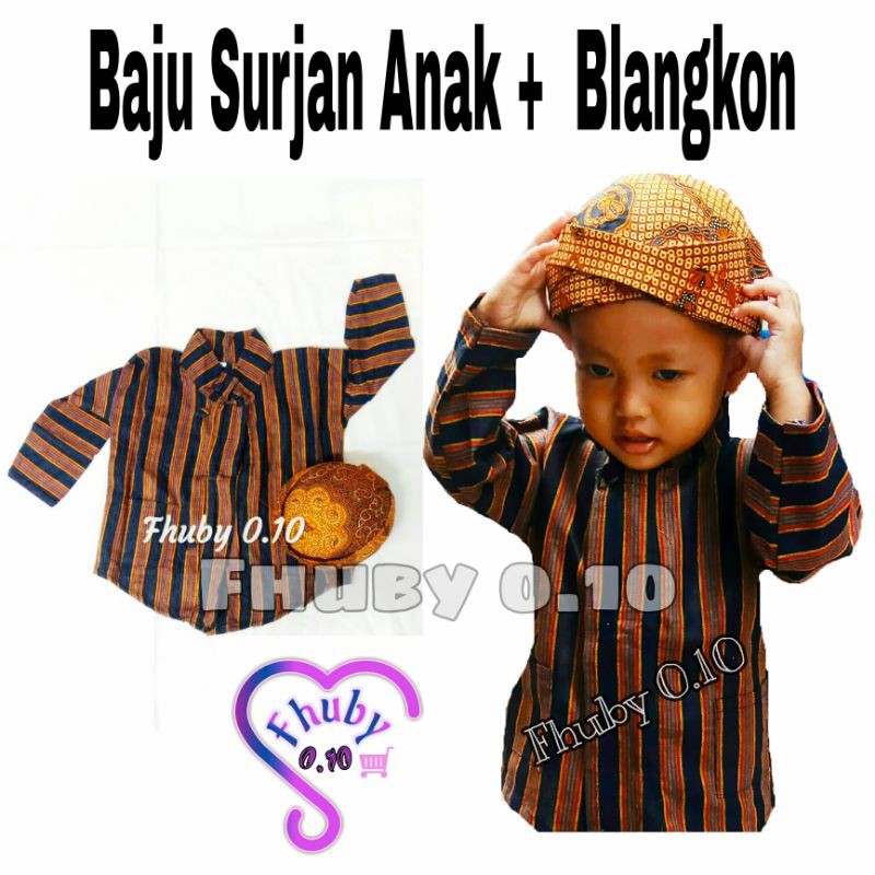 Jual Baju Surjan Anak + Blangkon Batik / Surjan Lurik Anak / Baju Adat ...