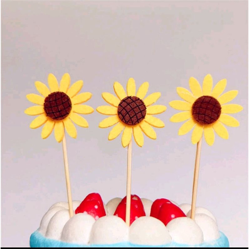 Jual 3pcs topper bunga matahari/topper kue/topper cake/hiasan kue/box ...