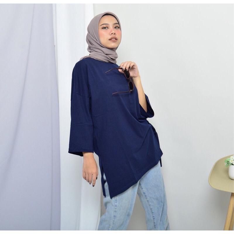 Jual KAOS OVERSIZE POLOS WANITA / OVERSIZE JUMBO TANGAN 7/8 BASIC TOP ...