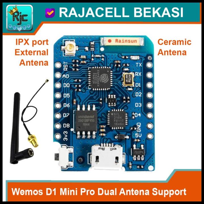 Jual Wemos D1 Mini Pro-16 + Dual Antena Upgrade Version Esp8266 ...