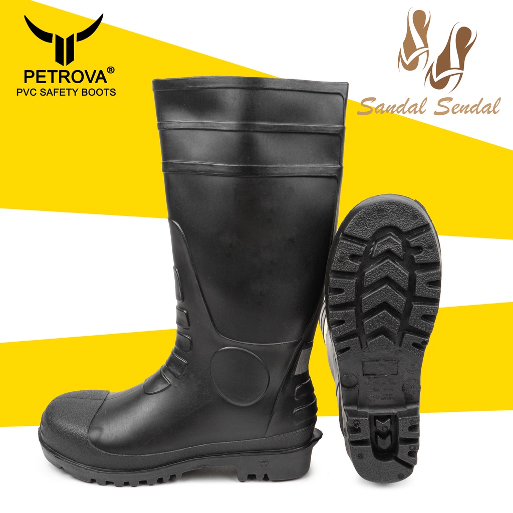 Jual SEPATU BOOTS PETROVA HITAM SAFETY BOOTS Karet Lokal Nyaman Ringan ...