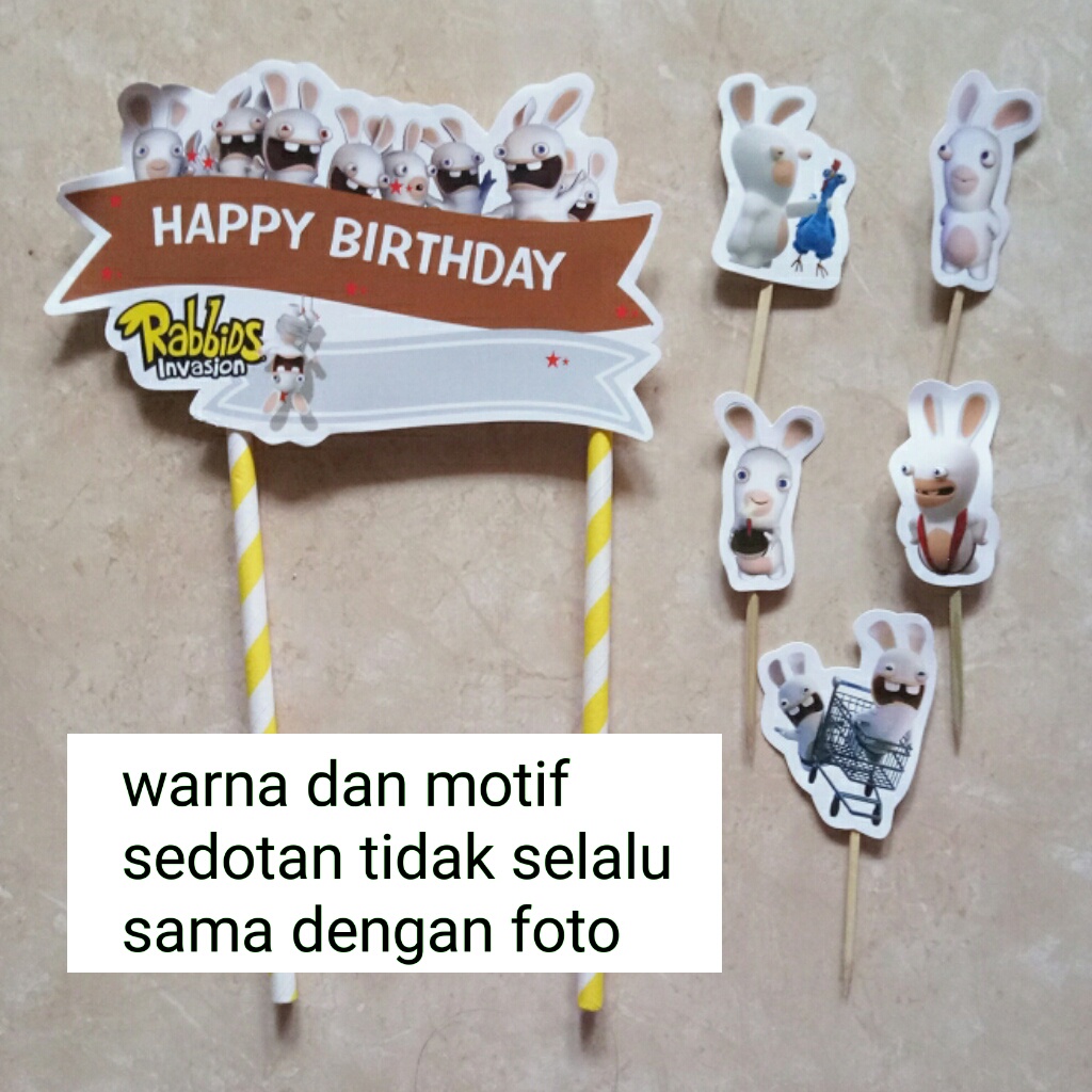 Jual cake topper hiasan kue ulang tahun satu set karakter rabbids ...