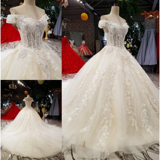 Jual Gaun Pengantin/Malam Sabrina/Off Shoulder+Buntut Panjang Lace ...