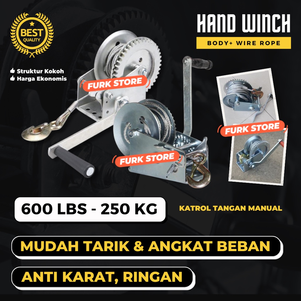 Jual Hand Winch 600LBS + Wire Rope , Boat Winch Manual, Katrol Tangan ...
