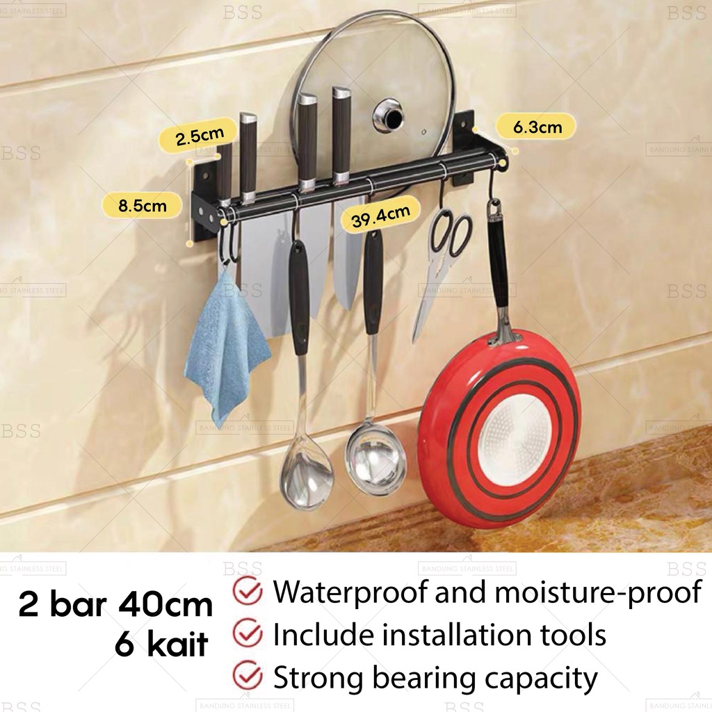 Jual Kitchen bar Hitam Doff 40cm Single Double rak gantungan dapur ...