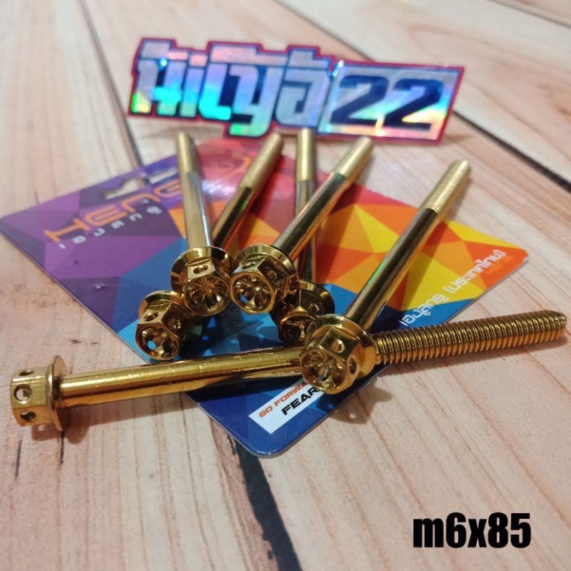 Jual probolt 6x85 gold flower baut 10 panjang 85mm heng original thailand | Shopee Indonesia
