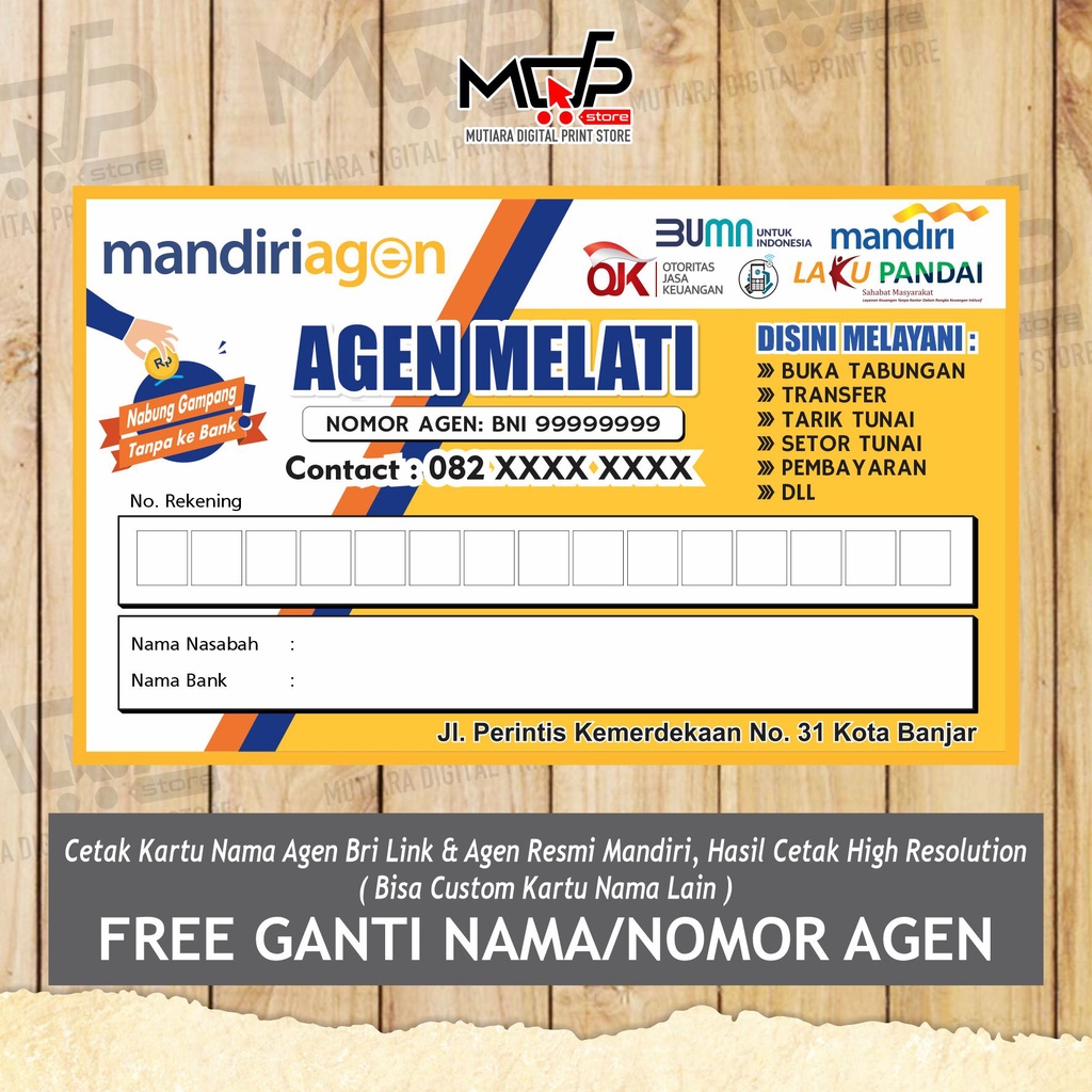 Jual KARTU NAMA AGEN MANDIRI BANK MANDIRI MDPRINTSTORE | Shopee Indonesia