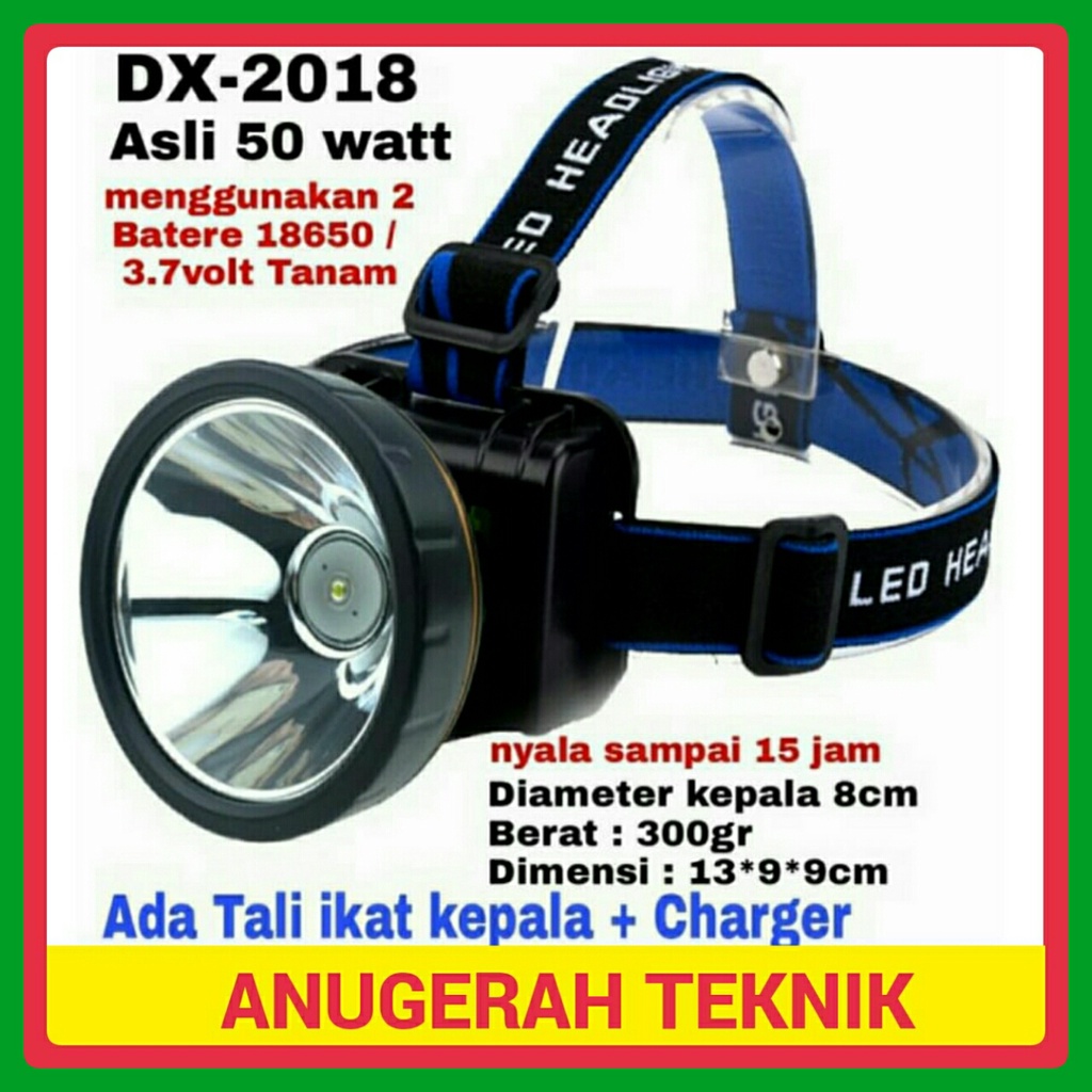 Jual Lampu Senter Kepala Led 50 Watt MITSUYAMA Charger DX 2018/ Senter ...