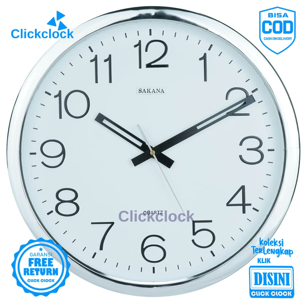 Jual Jam Dinding Quartz Minimalis Hitam Silver Sakana 780 Besar ...