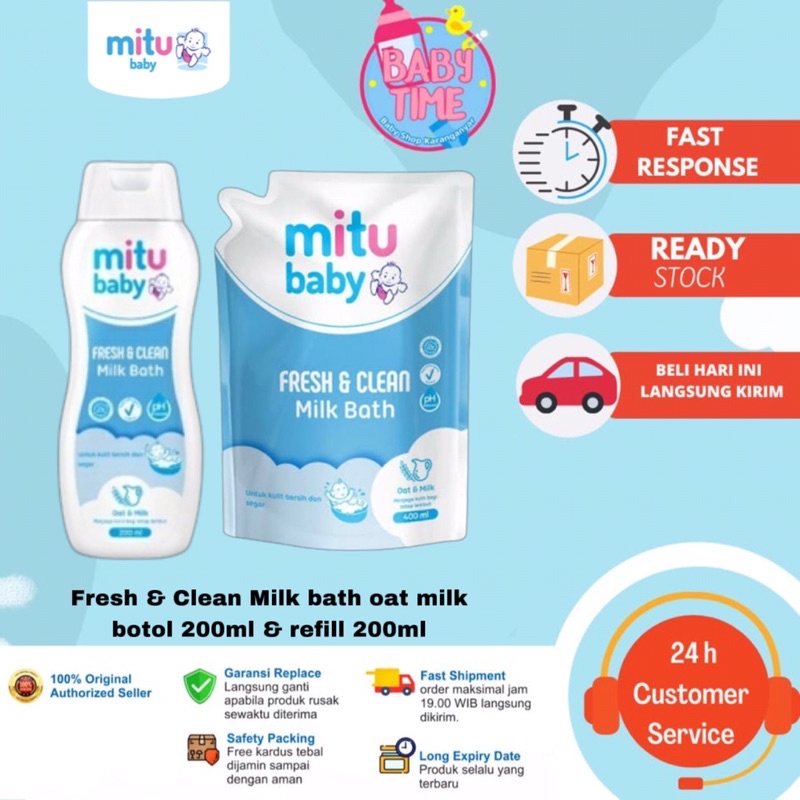Jual Mitu Baby fresh & Clean Milk bath Oat & Milk Botol 200ml & Refill ...