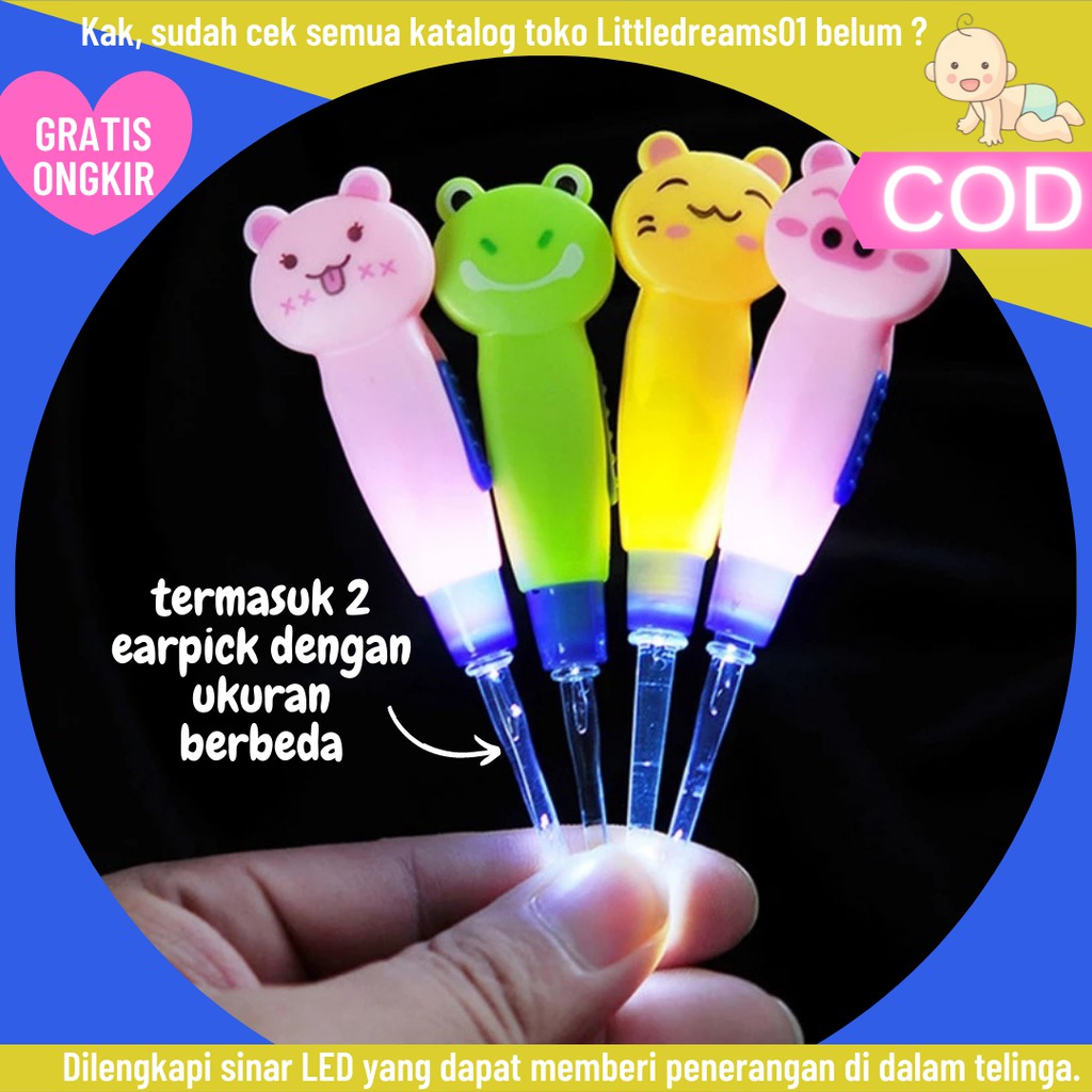 Jual Korek Kuping LED Karakter Lucu Pembersih Telinga Senter Flashlight ...