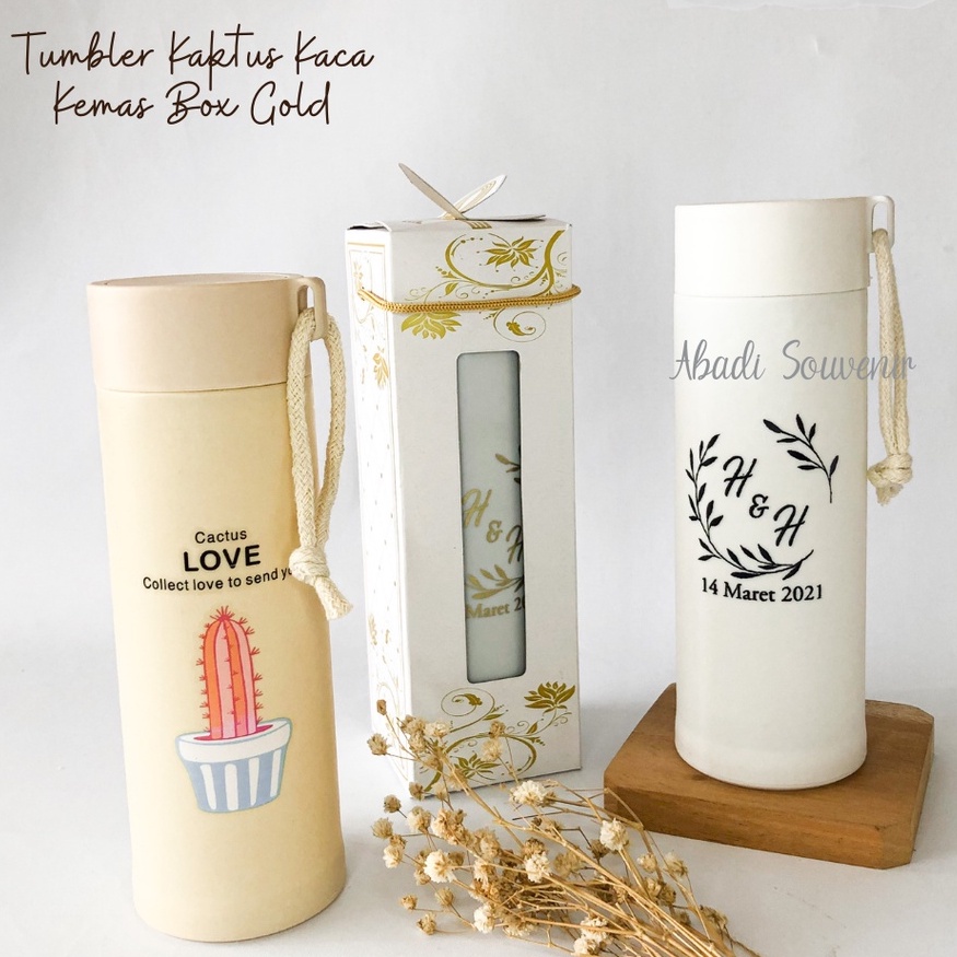 Jual Souvenir Tumbler Kaktus Botol Kaca Custom Sablon Nama Logo Souvenir Pernikahan Wedding ...