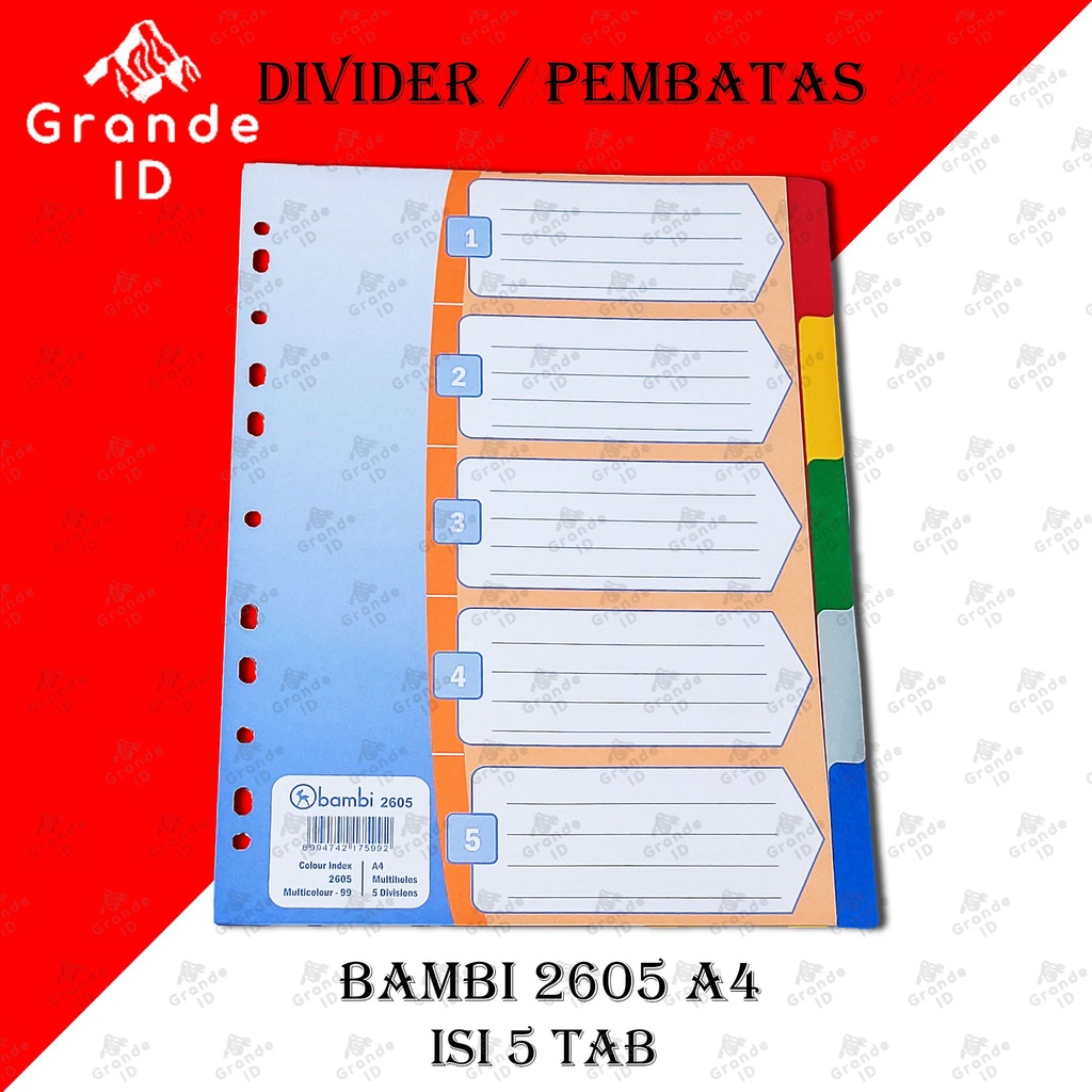 Jual DIVIDER BAMBI 2605 A4 ISI 5 TAB PEMBATAS BINDER | Shopee Indonesia