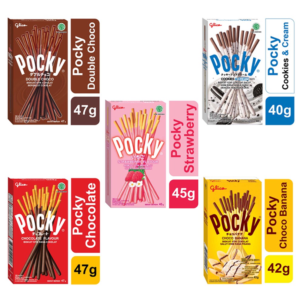 Jual Glico Pocky Stick Biscuit Double Choco / Cookies & Cream / Strawberry / Chocolate / Choco ...