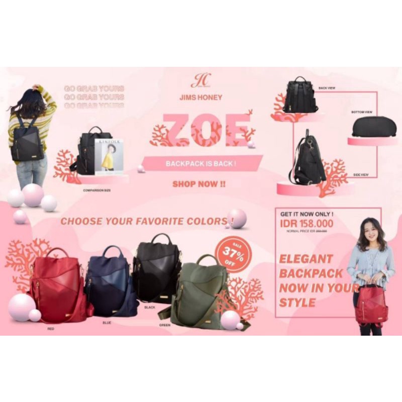 Jual Zoe Backpack Jimshoney ( black, navy) | Shopee Indonesia