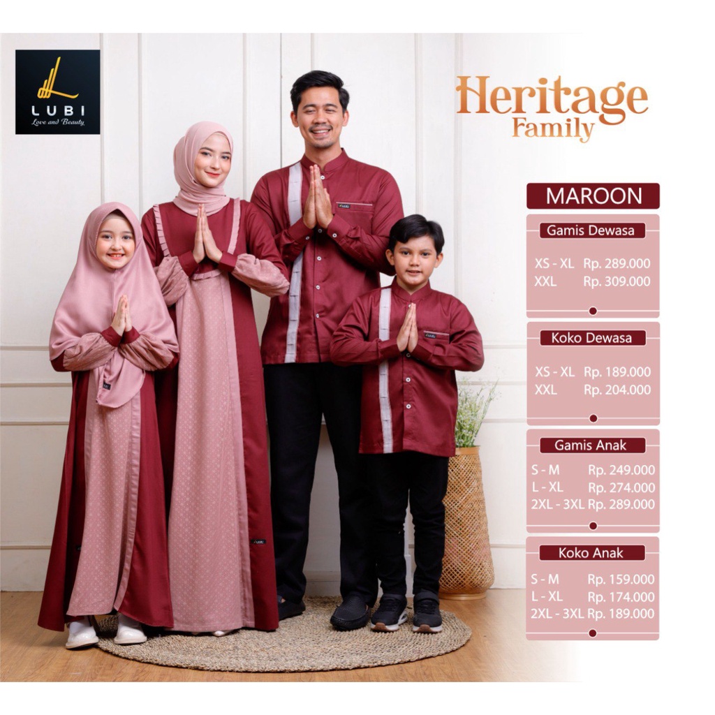 Jual Sarimbit lubi terbaru 2023/ Heritage Family Maroon/ Sarimbit lubi ...