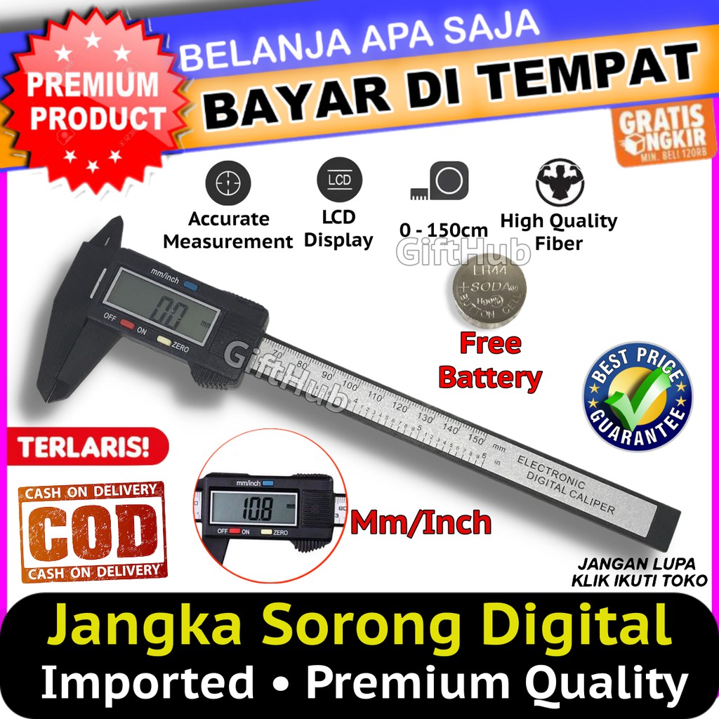 Jual Jangka Sorong Digital Ukuran 0-150mm / Inch Digital Caliper Alat Ukur Sigmat Pengaris ...