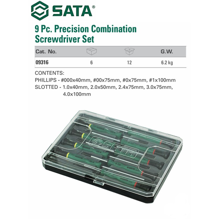 Jual SATA 09316 Obeng Mikro Kecil 9 Pcs Precision Screwdriver Set ...