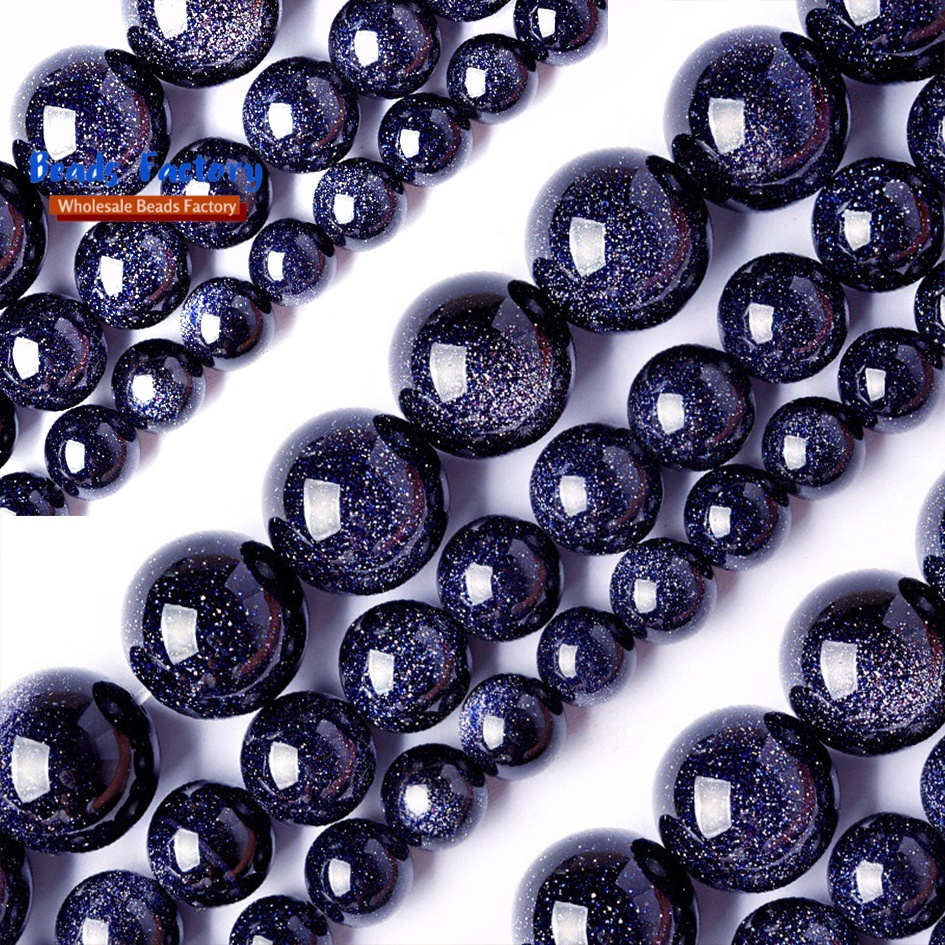 Jual Bahan craft 1 Untai Manik-Manik Batu Pasir Biru Alami Bentuk Bulat ...