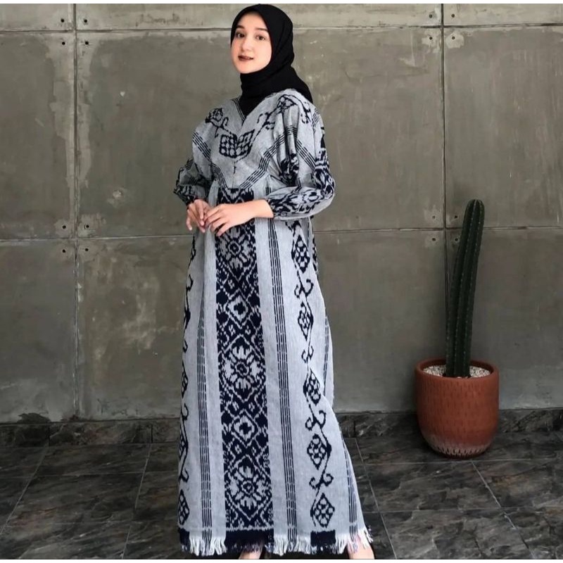 Jual Long Dress Panjang Gamis Tenun Blanket Etnik Tradisional Troso Jepara Motif Toraja Hitam ...