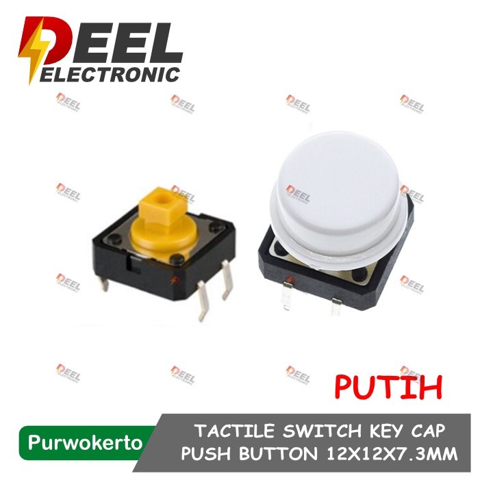 Jual TACTILE SWITCH KEY CAP WHITE PUSH BUTTON 12X12X7.3MM SWITCH 12X12 ...