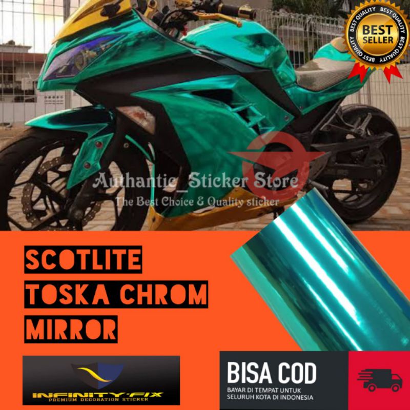 Jual Stiker skotlet metalik krom mirror hijau tosca sticker scotlite ...