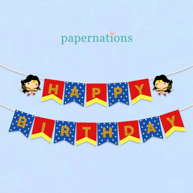 Jual Banner Happy Birthday Wonder Woman / Bunting HBD Wonder Woman ...