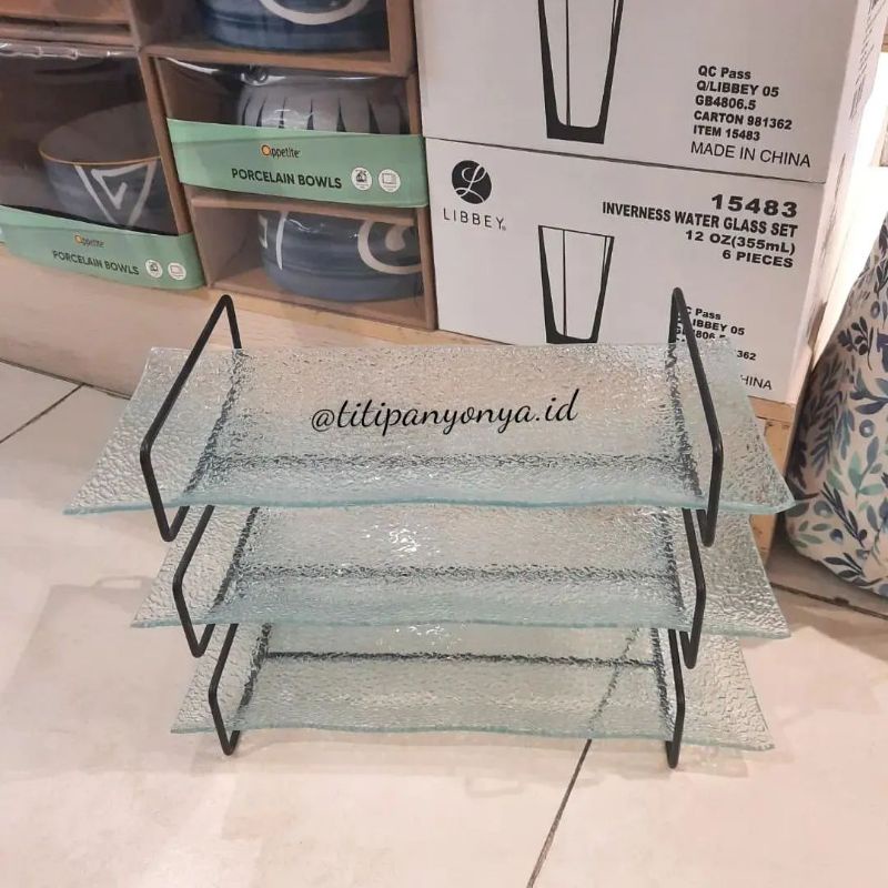 Jual Appetite Tray Serving Glass Wadah Saji Cain Dengan Rak 3 Tingkat ...