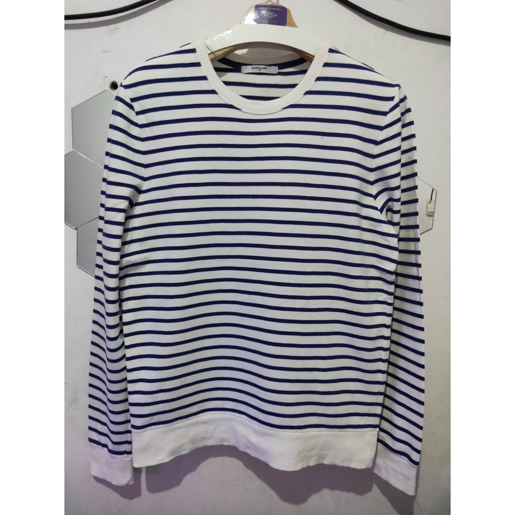 Jual Crewneck Empolham Putih Garis garis Biru | Shopee Indonesia