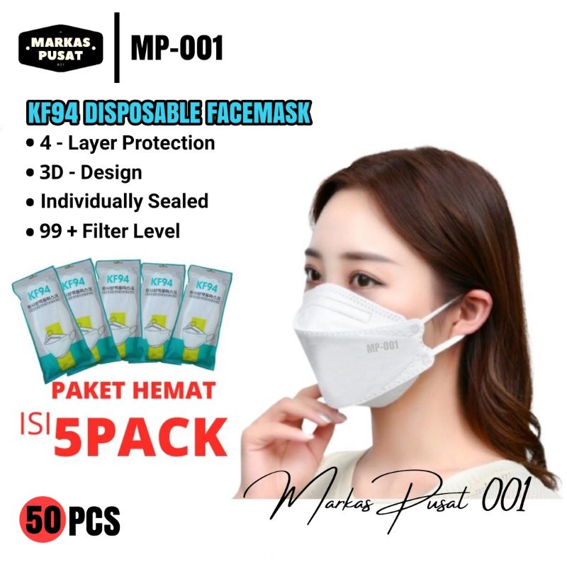 Jual Masker KF94 Isi 50pcs (5pack) Masker KF94 4 Ply 3D Protection | Shopee Indonesia