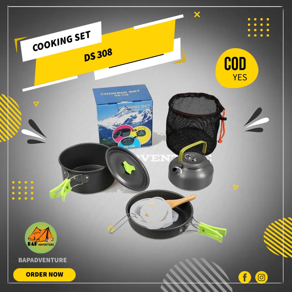 Jual COOKING SET COKINGSET CAMPING KEMPING DS-308 NESTING ALAT MASAK OUTDOOR | Shopee Indonesia